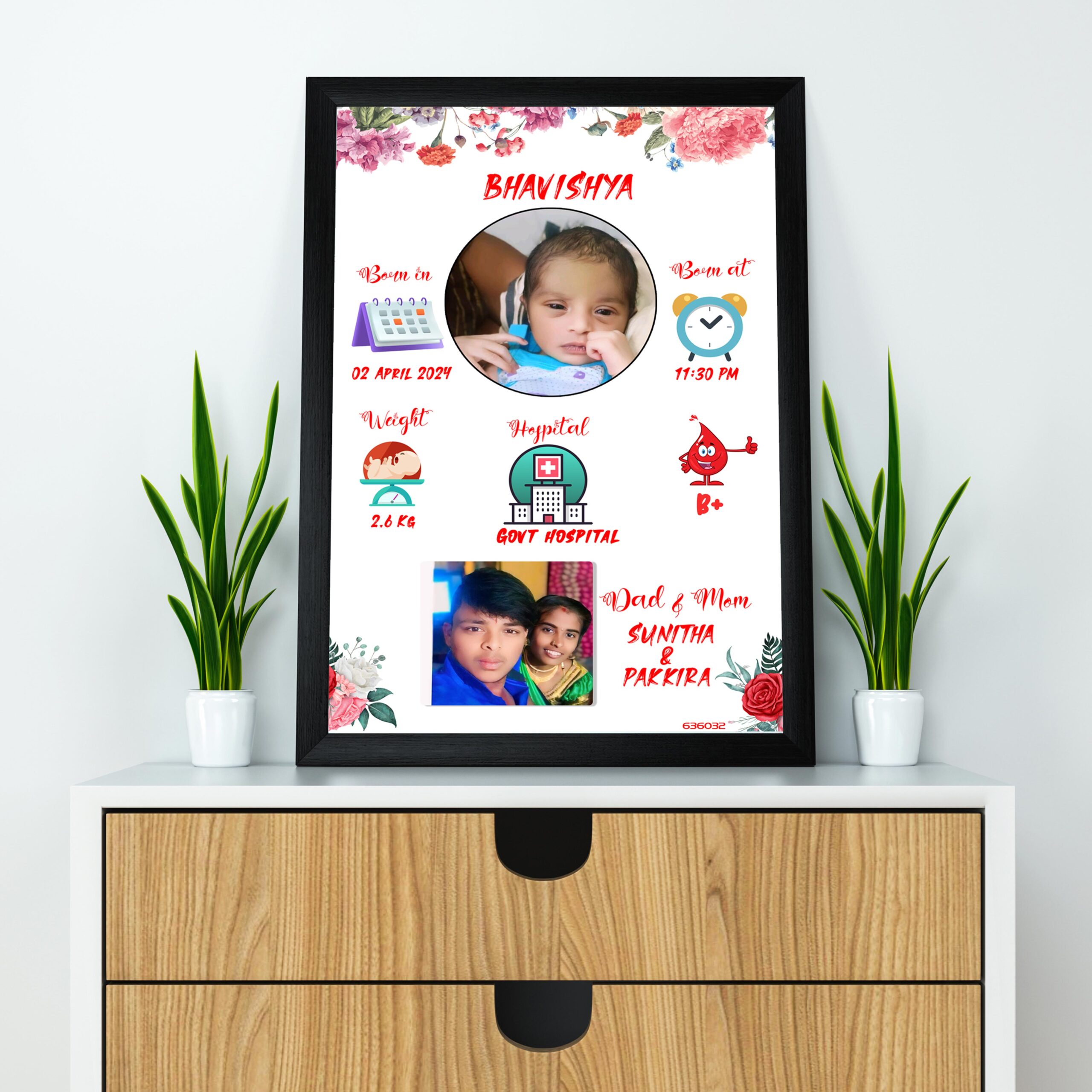 Baby Birth Details Photo Frame